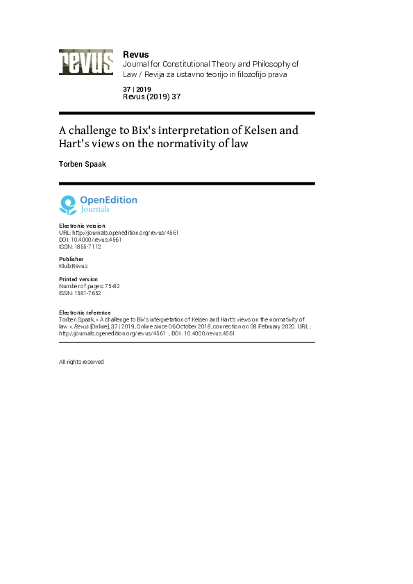 (PDF) A challenge to Bix's interpretation of Kelsen and Hart's views on ...