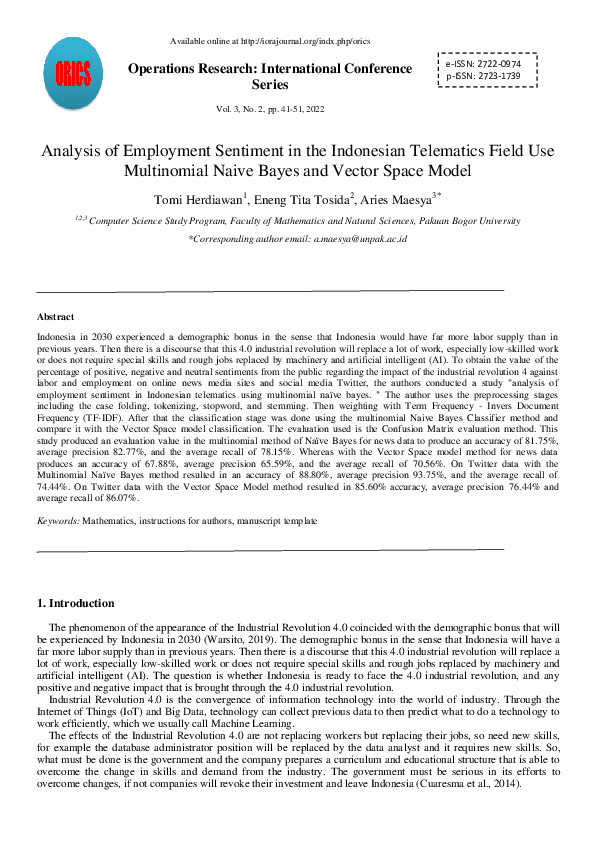 (PDF) Analysis of Employment Sentiment in the Indonesian Telematics Field Use Multinomial Naive ...