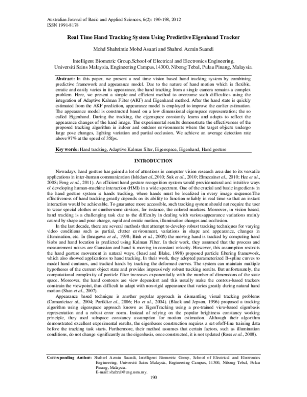 (PDF) Real Time Hand Tracking System Using Predictive Eigenhand Tracker | Shahrel Suandi ...