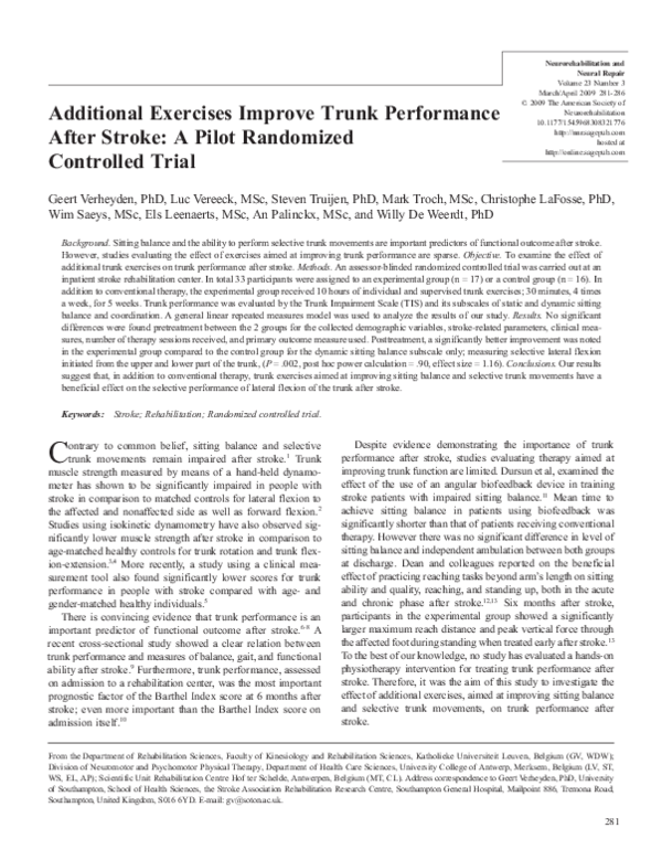 (PDF) Additional Exercises Improve Trunk Performance After Stroke: A Pilot Randomized Controlled ...