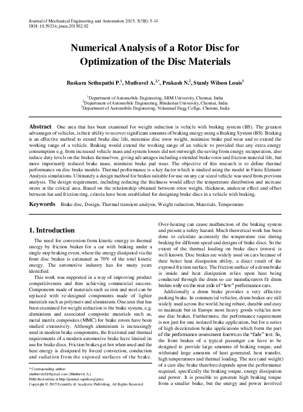 (PDF) Analysis And Optimization of Disc Brake Rotor