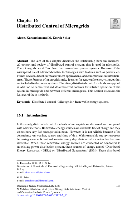 (PDF) Distributed Control of Microgrids