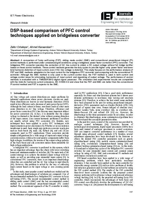 (PDF) A DSP Based Comparison of PFC Control Techniques Applied on Bridgeless Converter