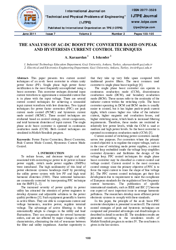 (PDF) The Analysis of Ac-DC Boost PFC Converter Based on Peak and Hysteresis Current Control ...