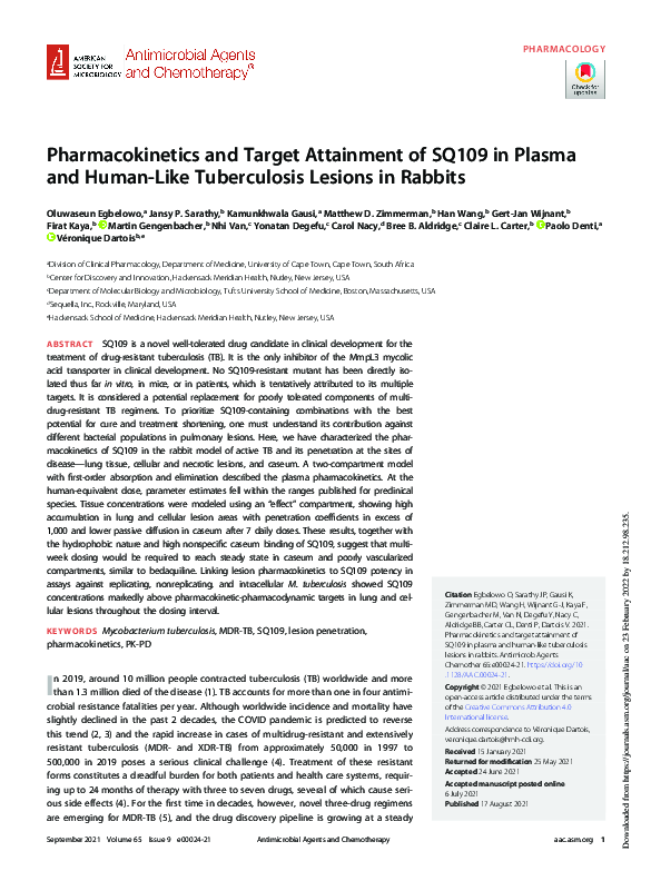 (PDF) Pharmacokinetics and Target Attainment of SQ109 in Plasma and ...