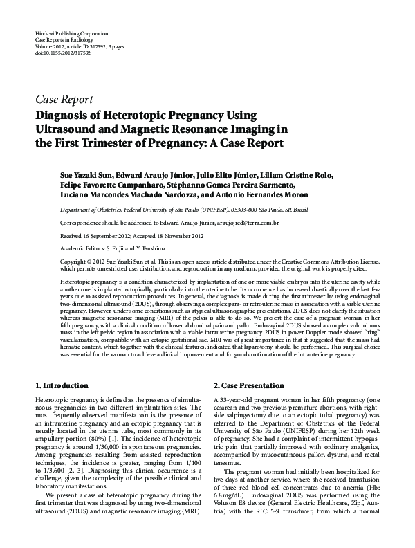 (PDF) Diagnosis of Heterotopic Pregnancy Using Ultrasound and Magnetic ...