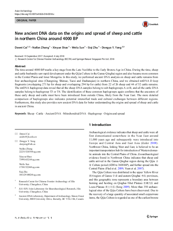 (PDF) New ancient DNA data on the origins and spread of sheep and ...
