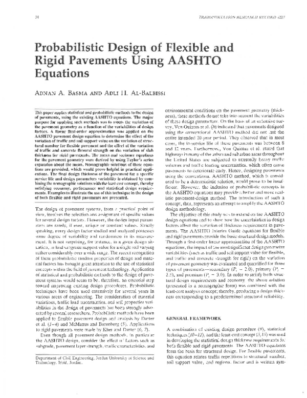 (PDF) Probabilistic Design of Flexible and Rigid Pavement Using Aashto ...