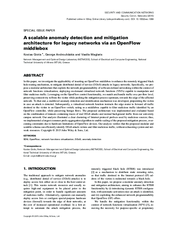 Pdf A Scalable Anomaly Detection And Mitigation Architecture For