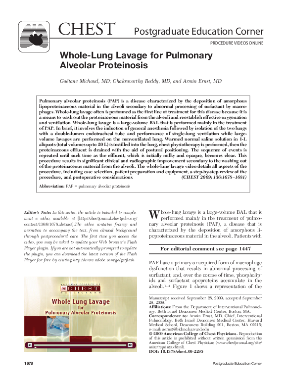 (PDF) Whole Lung Lavage for Pulmonary Alveolar Proteinosis ...