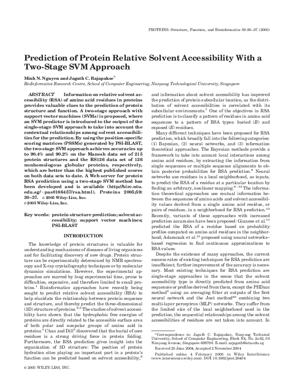 (PDF) Prediction of protein relative solvent accessibility with a two ...