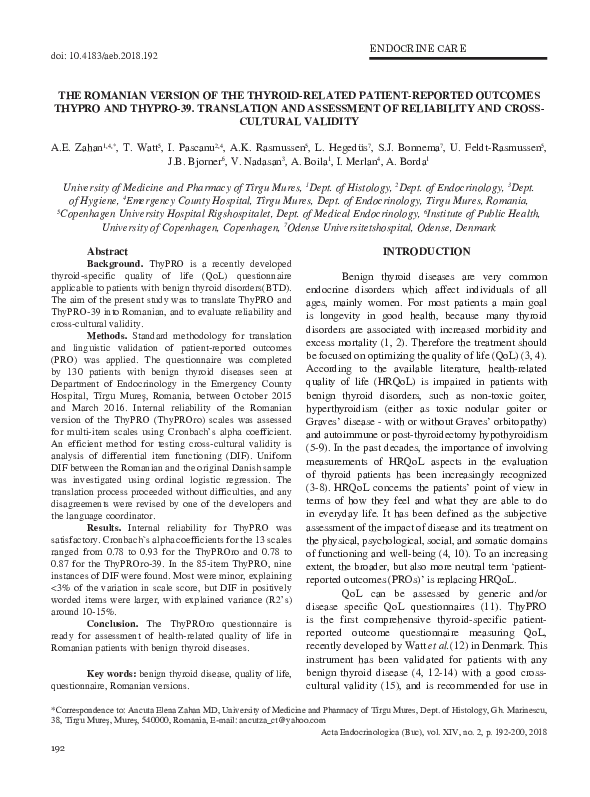 (PDF) The Romanian Version of the Thyroid-Related Patient-Reported ...