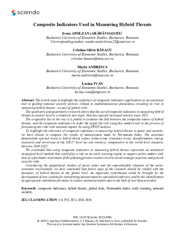 (PDF) Composite Indicators Used in Measuring Hybrid Threats