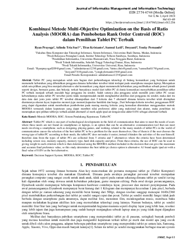 Pdf Kombinasi Metode Multi Objective Optimization On The Basis Of