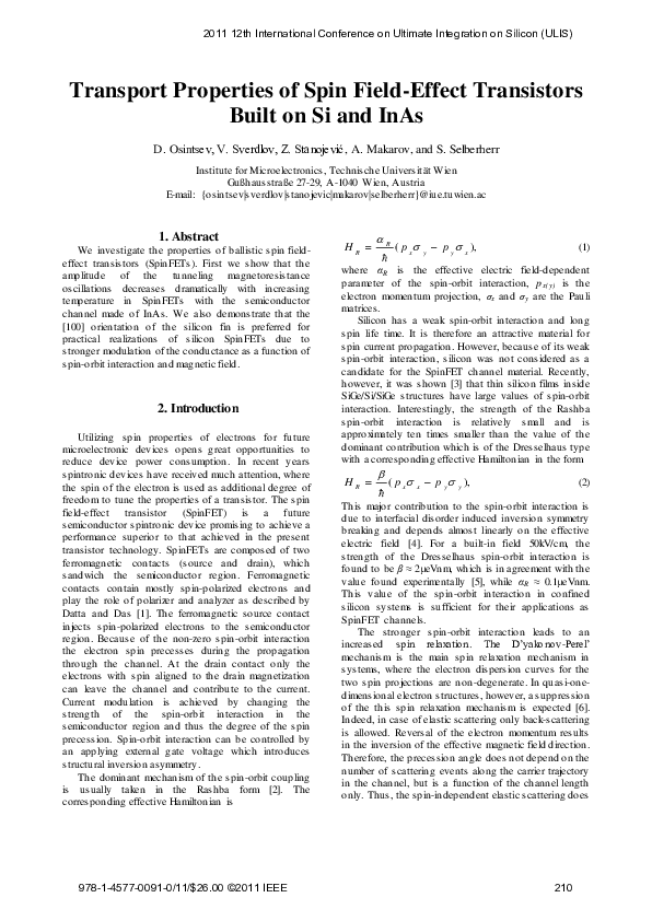 (PDF) Transport properties of spin field-effect transistors built on Si and InAs