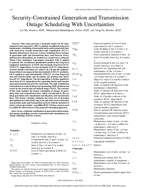 (PDF) Security-Constrained Generation and Transmission Outage Scheduling With Uncertainties ...