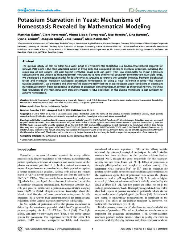 (PDF) Potassium Starvation in Yeast: Mechanisms of Homeostasis Revealed ...