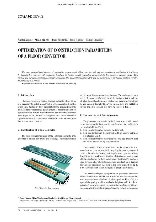 (PDF) Optimization of Construction Parameters of a Floor Convector