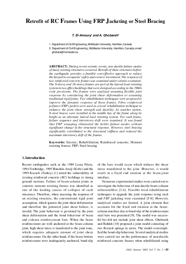 (PDF) Retrofit of RC frames using FRP jacketing or steel bracing