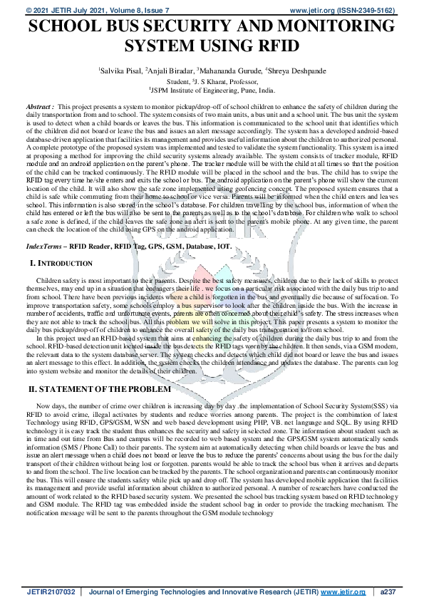 (PDF) School Bus Security and Monitoring System Using Rfid