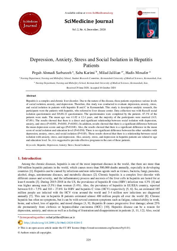 (PDF) Depression, Anxiety, Stress and Social Isolation in Hepatitis ...