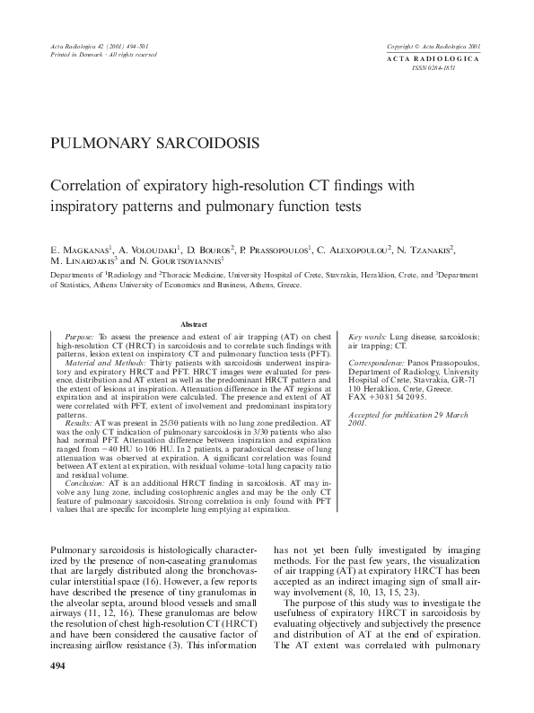 (PDF) Pulmonary sarcoidosis. . Correlation of expiratory high-resolution CT findings with ...