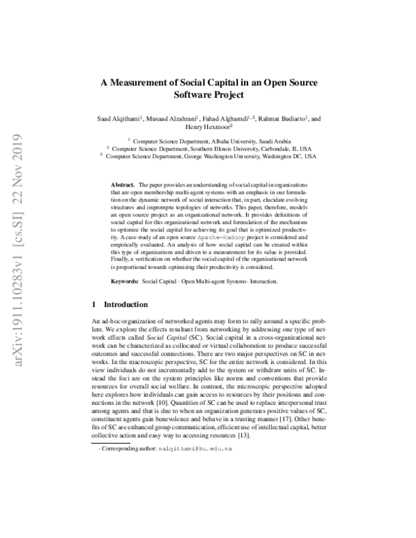 (PDF) A Measurement of Social Capital in an Open Source Software Project