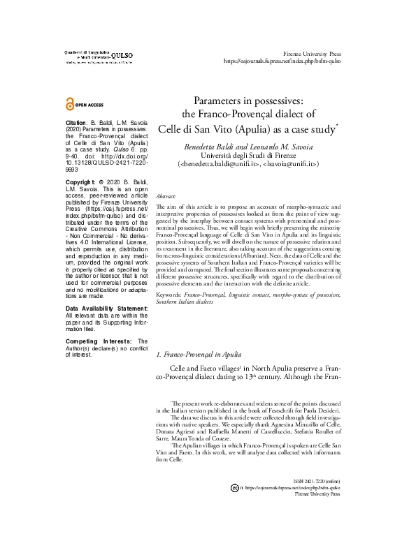 (PDF) Parameters in possessives: the Franco-Provençal dialect of Celle ...