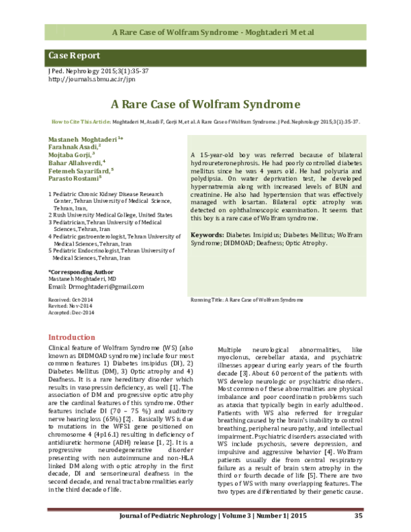 (PDF) A rare case of Wolfram syndrome | Mastaneh Moghtaderi - Academia.edu