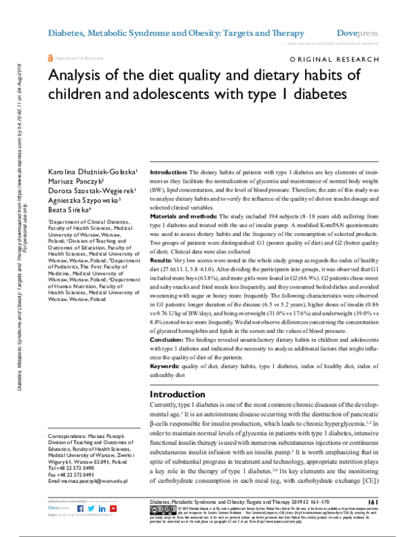 (PDF) Analysis of the diet quality and dietary habits of children and ...