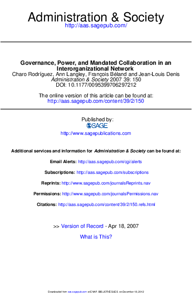 Pdf Governance And Power In Health Collaboration