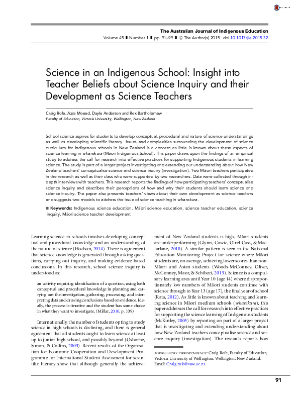 (PDF) Science in an Indigenous School: Insight into Teacher Beliefs ...