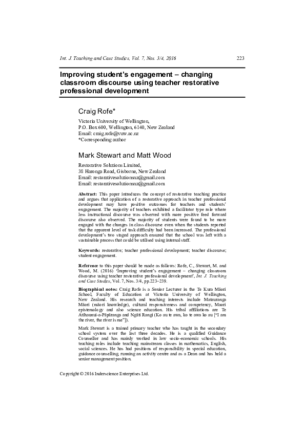 (PDF) Improving student's engagement - changing classroom discourse ...