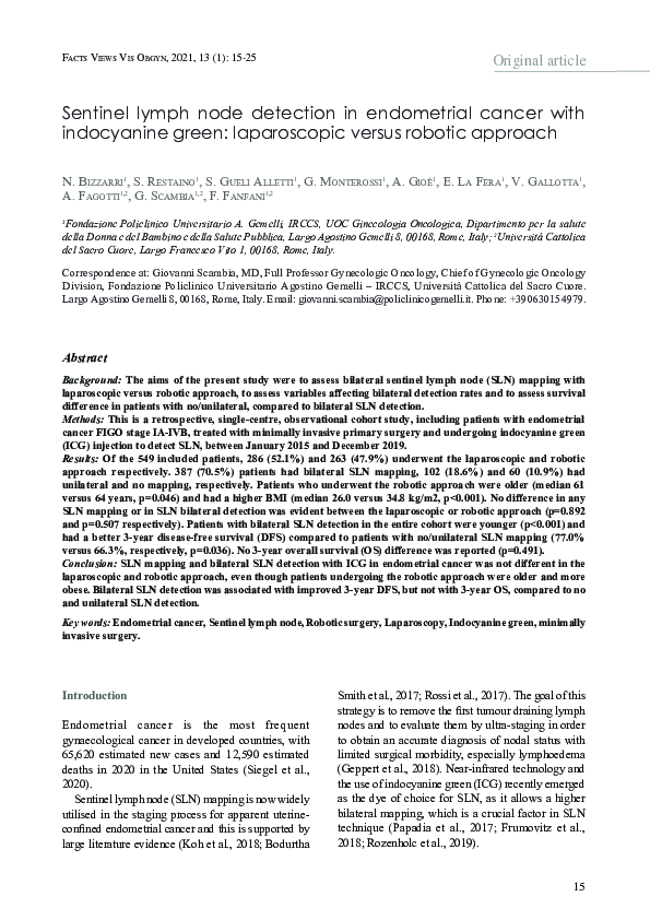 (PDF) Sentinel lymph node detection in endometrial cancer with indocyanine green: laparoscopic ...