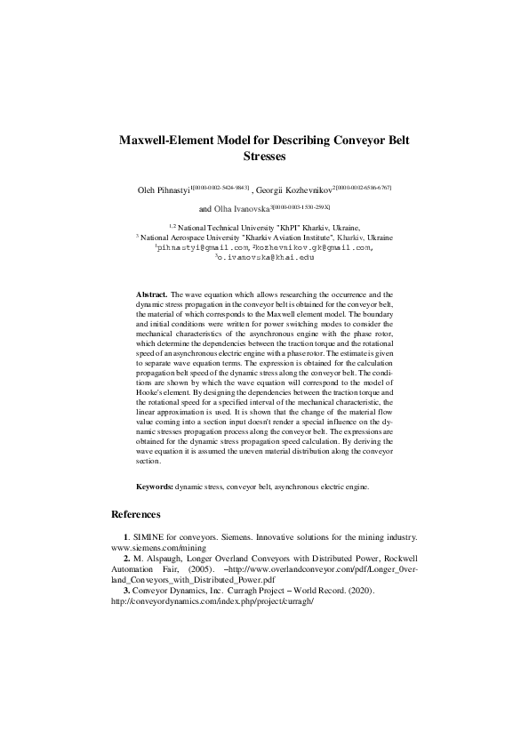 (PDF) Maxwell-Element Model for Describing Conveyor Belt Stresses