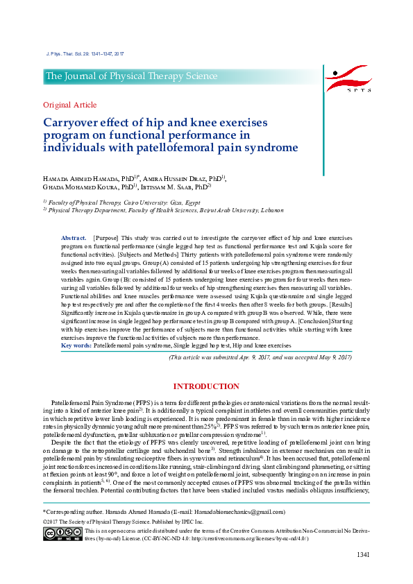 (PDF) Carryover effect of hip and knee exercises program on functional ...