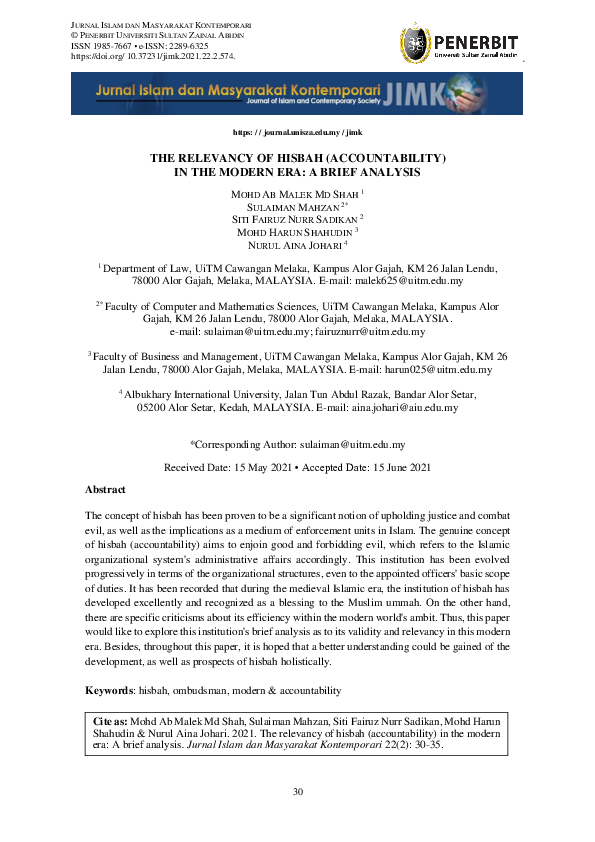 (PDF) The Relevancy of Hisbah (Accountability) in The Modern Era: A ...