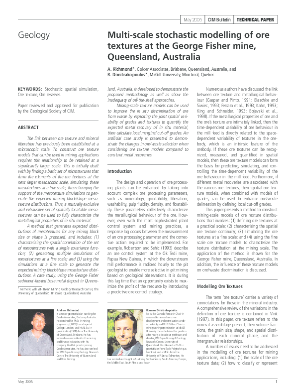 Pdf Multi Scale Stochastic Modelling Of Ore Textures At The George
