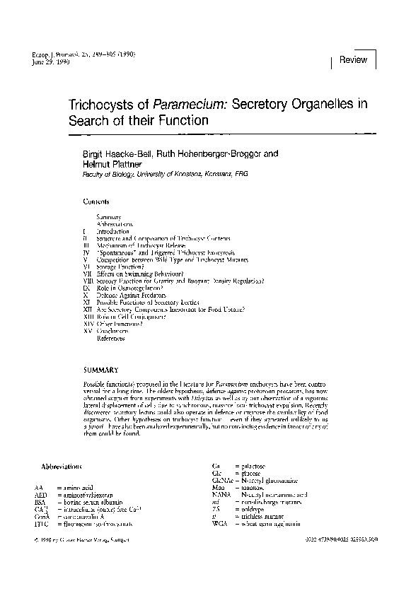 (PDF) Trichocysts of Paramecium: Secretory organelles in search of ...