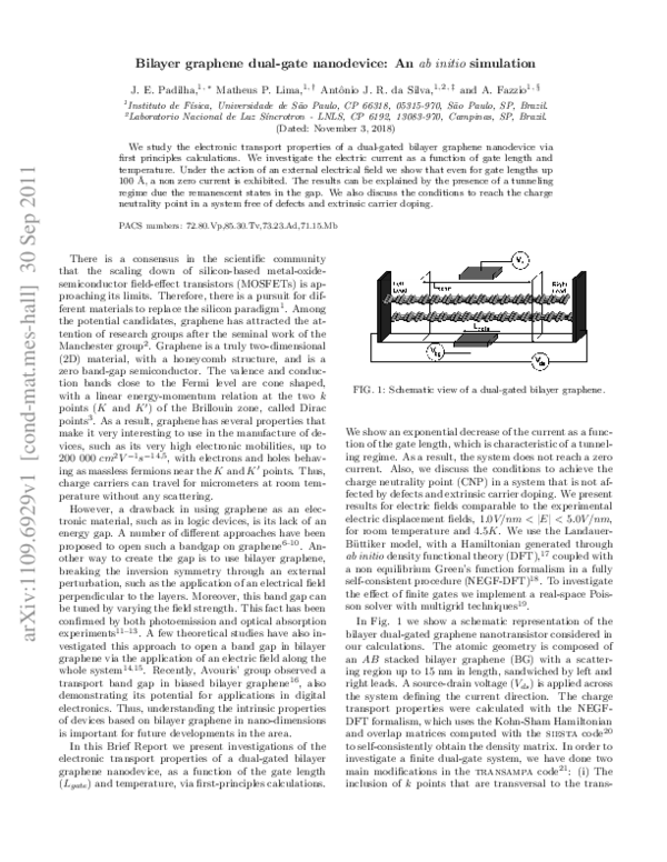 (PDF) Bilayer graphene dual-gate nanodevice: Anab initiosimulation