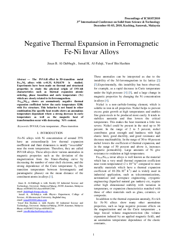 (PDF) Negative Thermal Expansion in Ferromagnetic Fe-Ni Invar Alloys