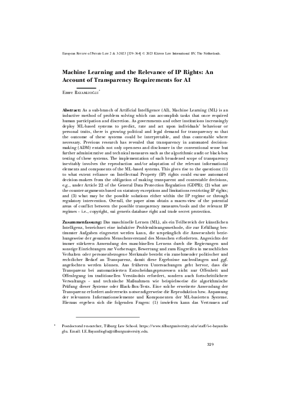 (PDF) Machine Learning and the Relevance of IP Rights: An Account of Transparency Requirements ...