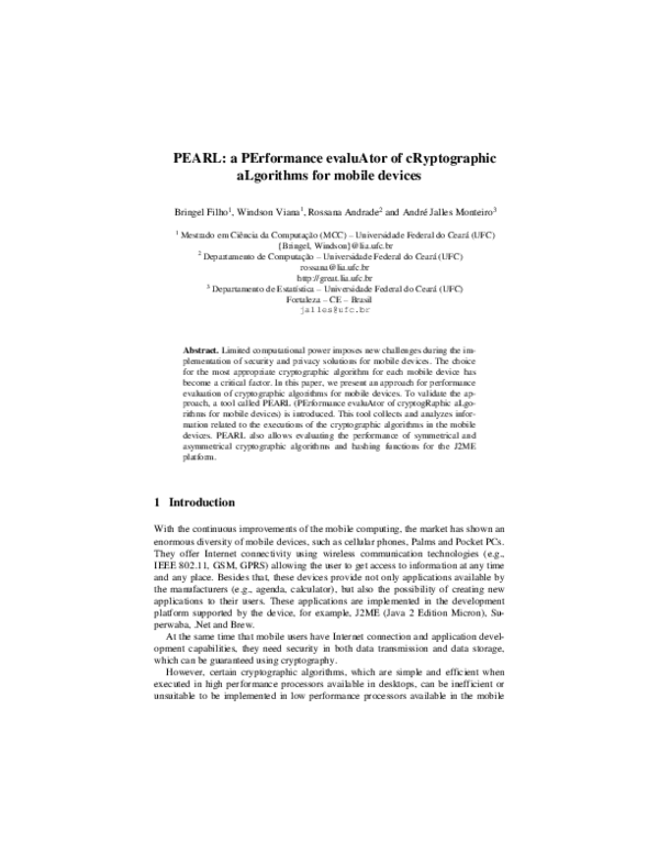 (PDF) PEARL: A PErformance evaluAtor of cRyptographic aLgorithms for Mobile Devices