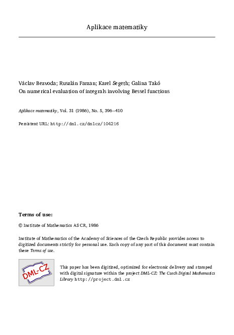 Pdf On Numerical Evaluation Of Integrals Involving Bessel Functions