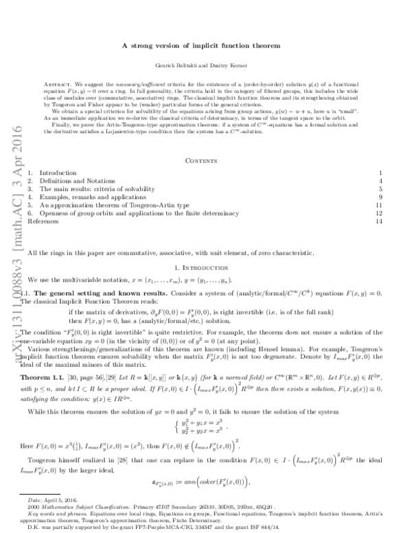 (PDF) A strong version of implicit function theorem