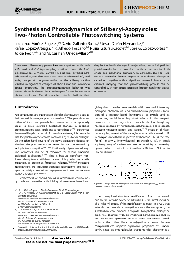 (PDF) Synthesis and Photodynamics of Stilbenyl‐Azopyrroles: Two‐Photon Controllable ...