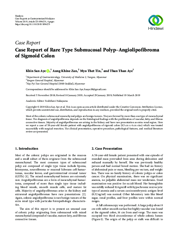 (PDF) Case Report of Rare Type Submucosal Polyp–Angiolipofibroma of ...