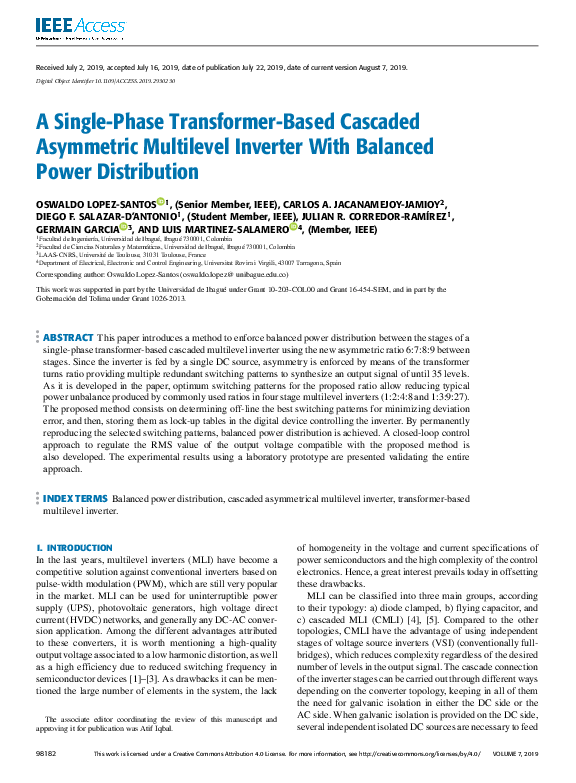 (PDF) A Single-Phase Transformer-Based Cascaded Asymmetric Multilevel ...