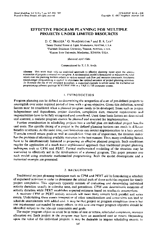 (PDF) Effective program planning for multiple projects under limited ...