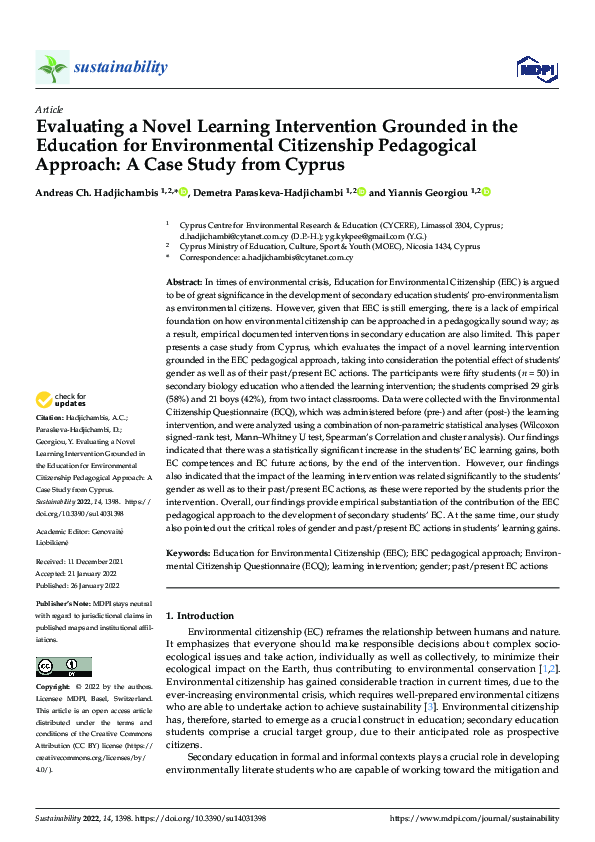 (PDF) Evaluating a Novel Learning Intervention Grounded in the Education for Environmental ...